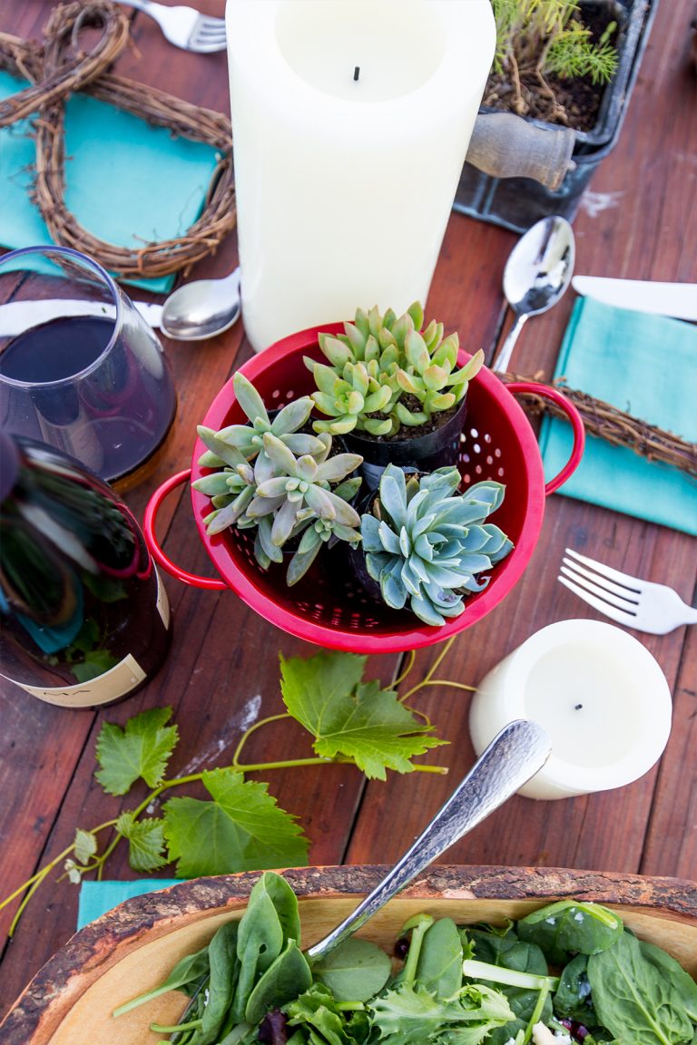 fall harvest table scape with succulent centerpieces