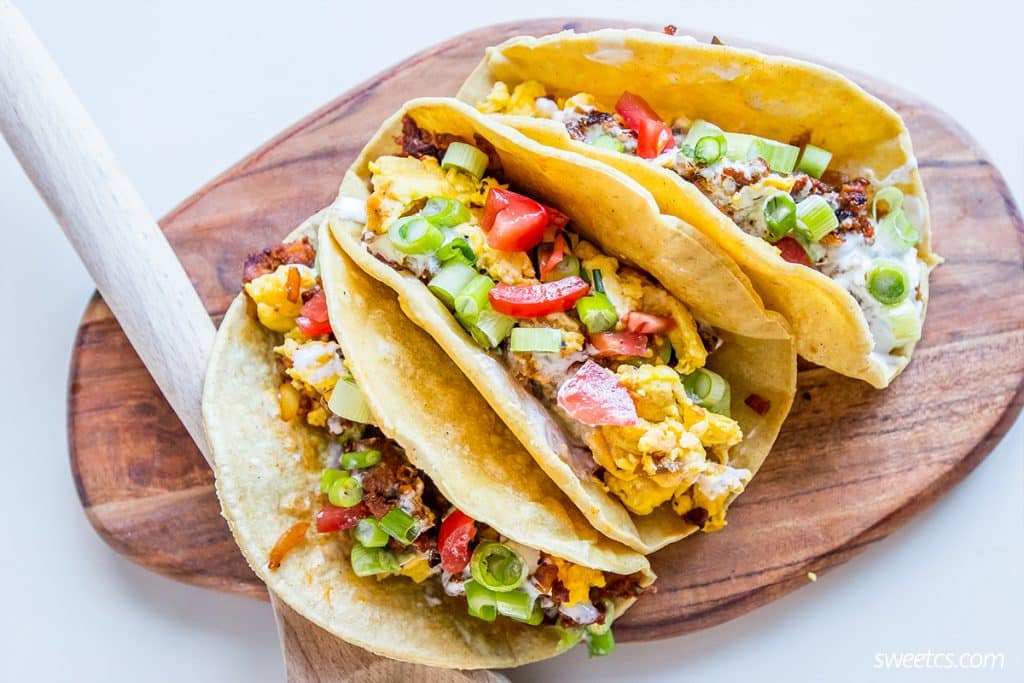 Spicy Egg and Chorizo Breakfast Tacos - Sweet Cs Designs