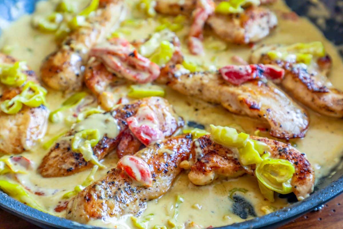 One Pot Creamy Pepperoncini Chicken Tender Skillet
