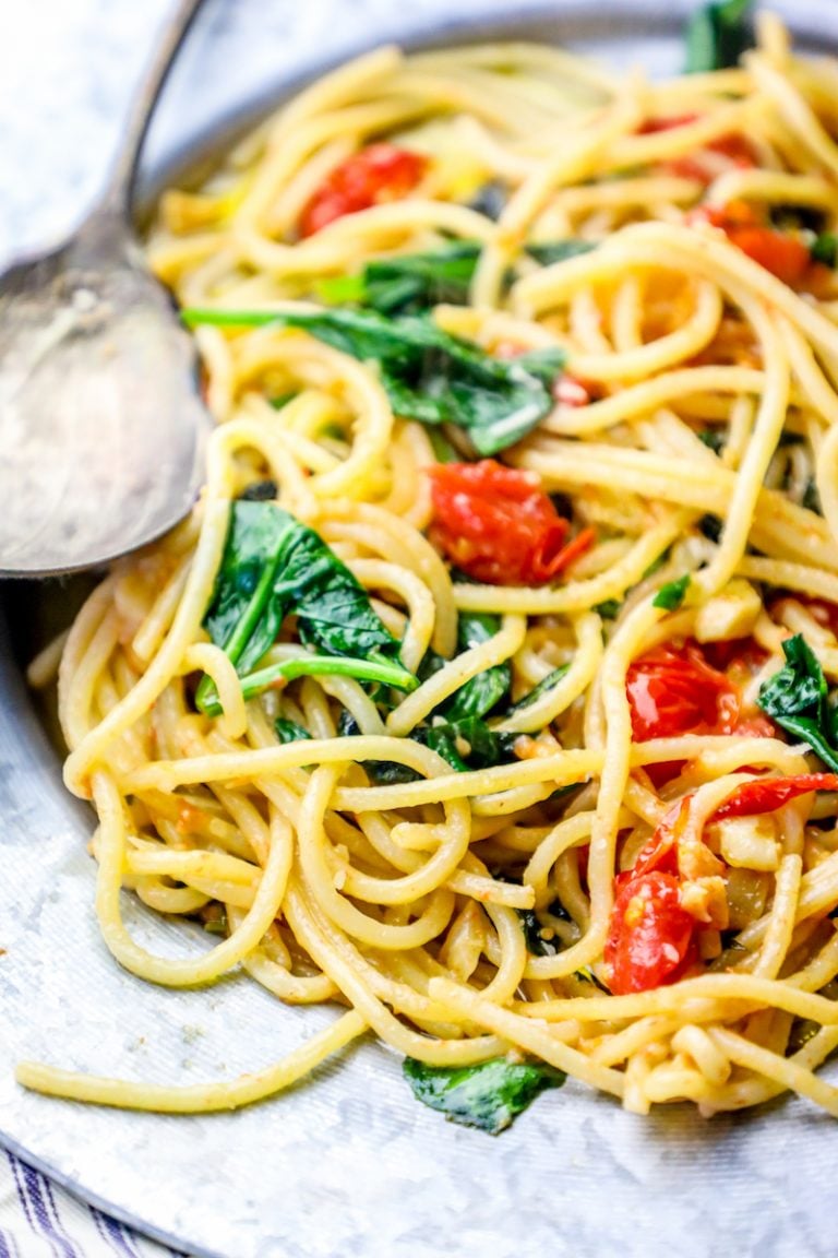 Spinach Parmesan Garlic Butter Spaghetti Recipe - Sweet Cs Designs