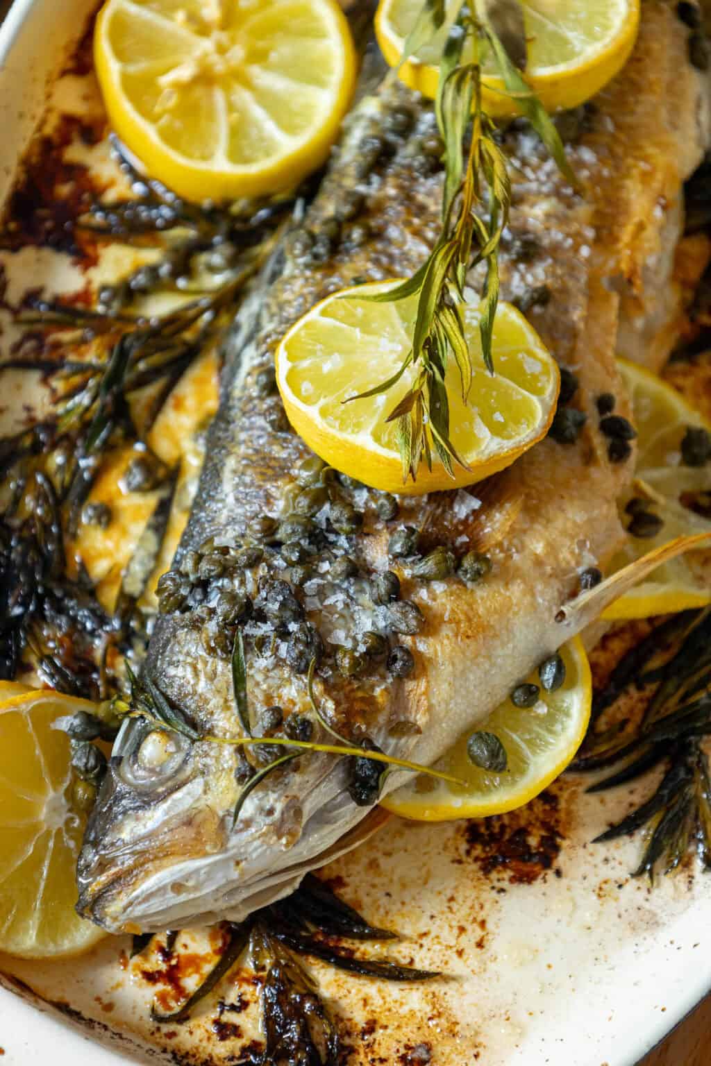 Lemon Caper Butter Roasted Branzino - Sweet Cs Designs