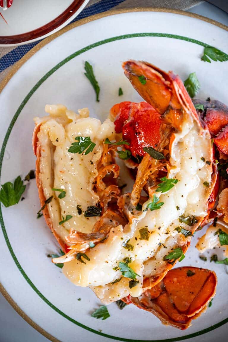 Butter Poached Lobster Tails in a Garlic Lemon Cream Sauce