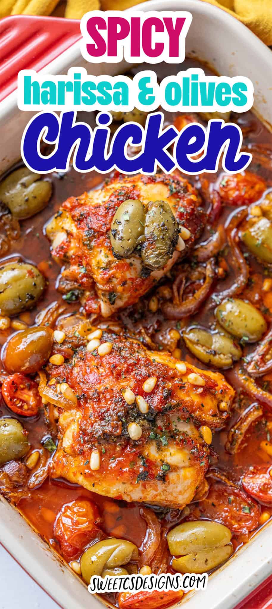 Spicy Harissa Chicken Thighs with Smashed Olives - Sweet Cs Designs