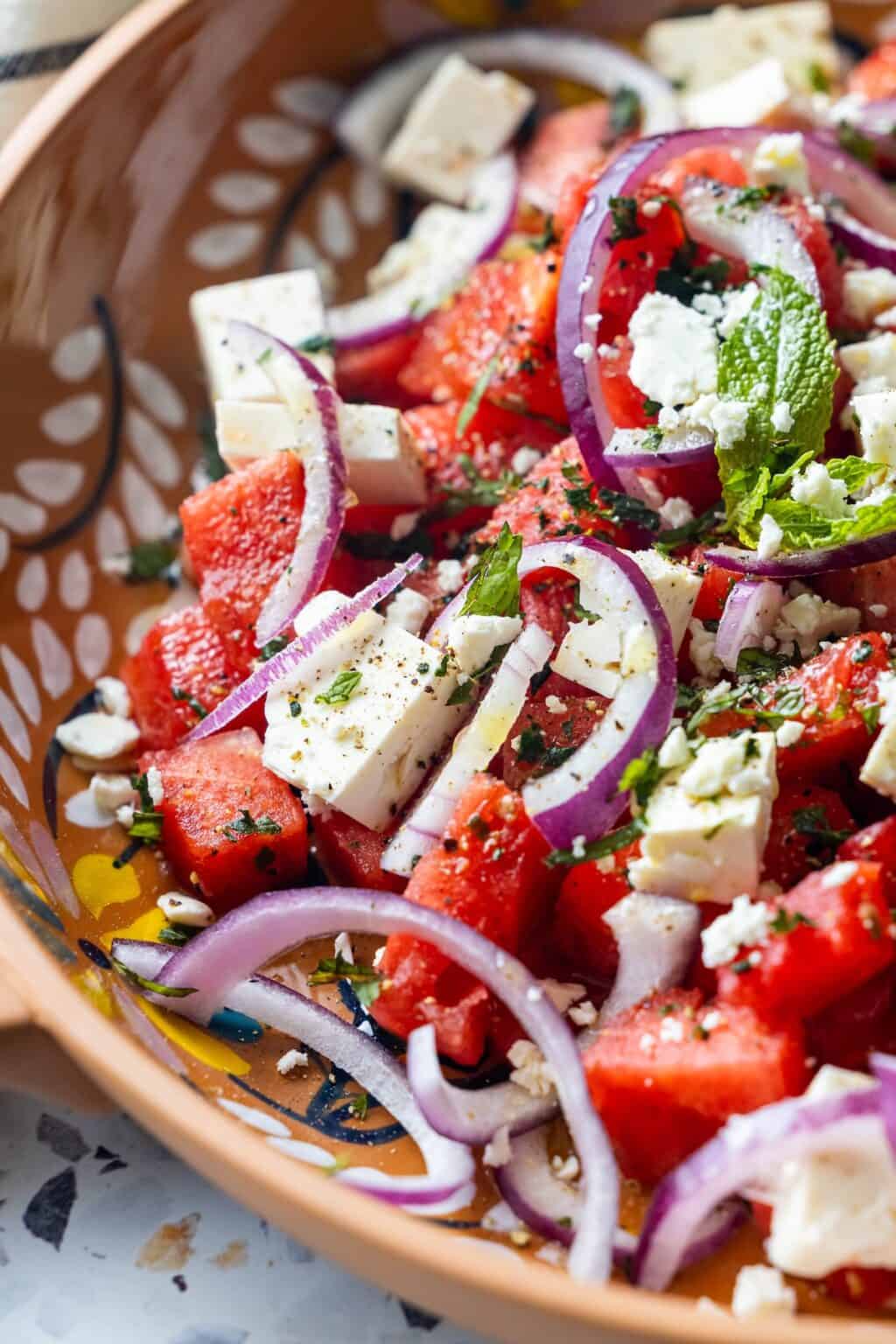 Simple Watermelon Feta Salad with Mint and Basil - Sweet Cs Designs